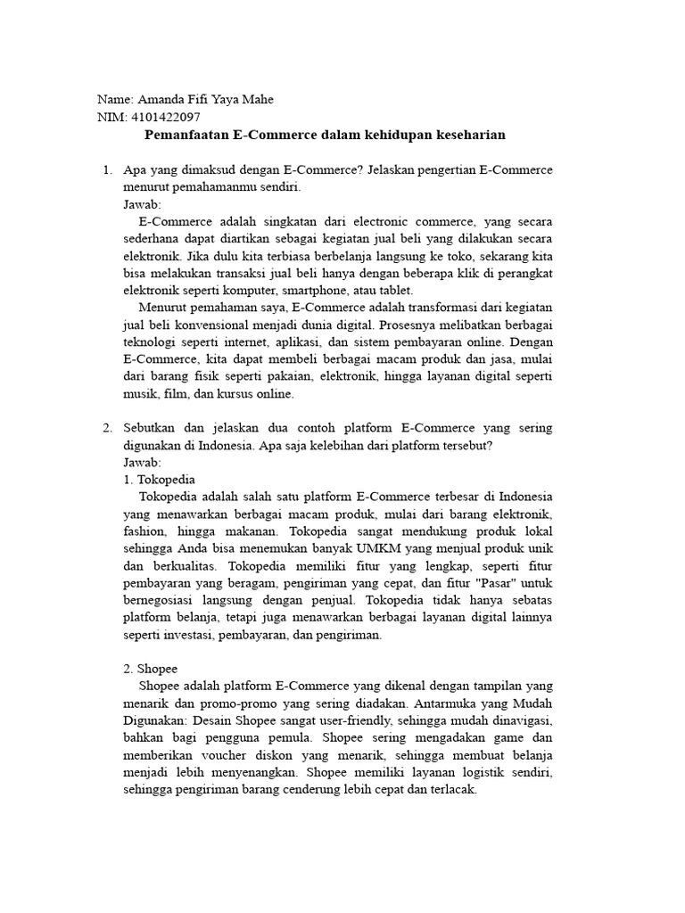 Pemanfaatan E-Commerce Sehari-hari | PDF