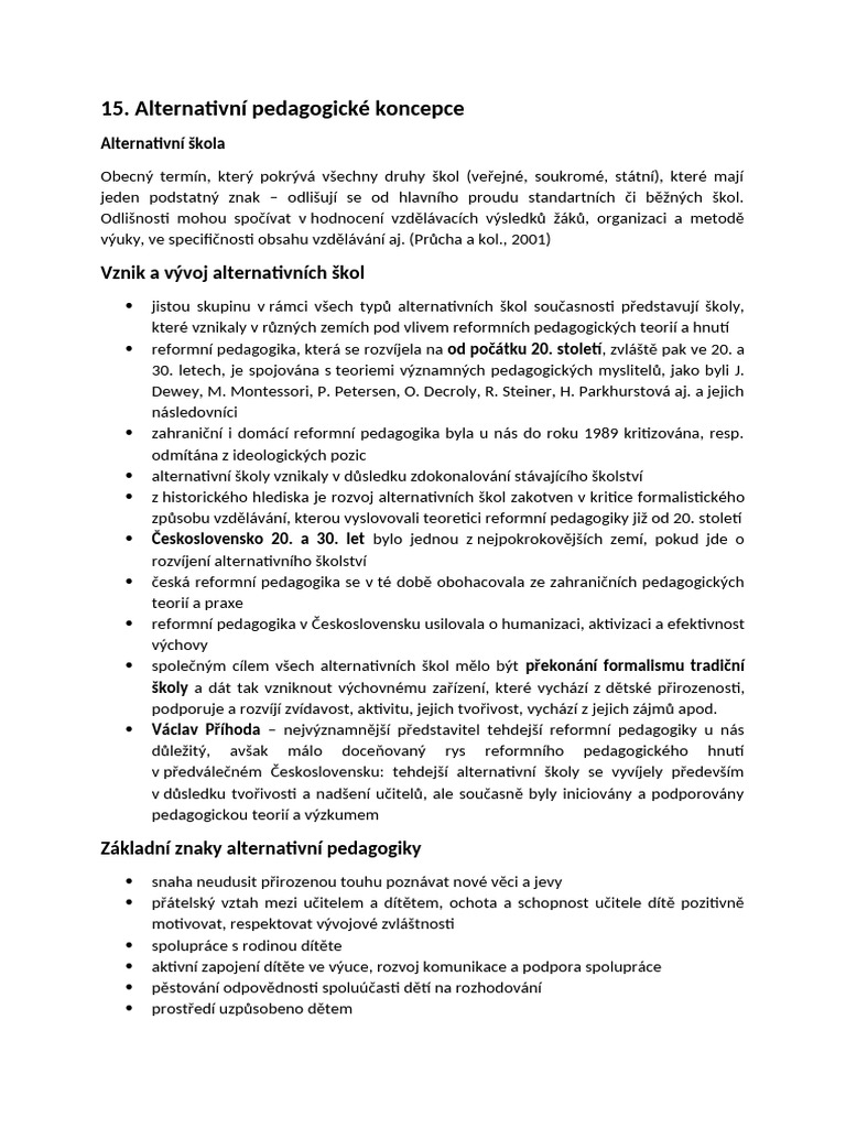 Alternativní Pedagogické Koncepce | PDF