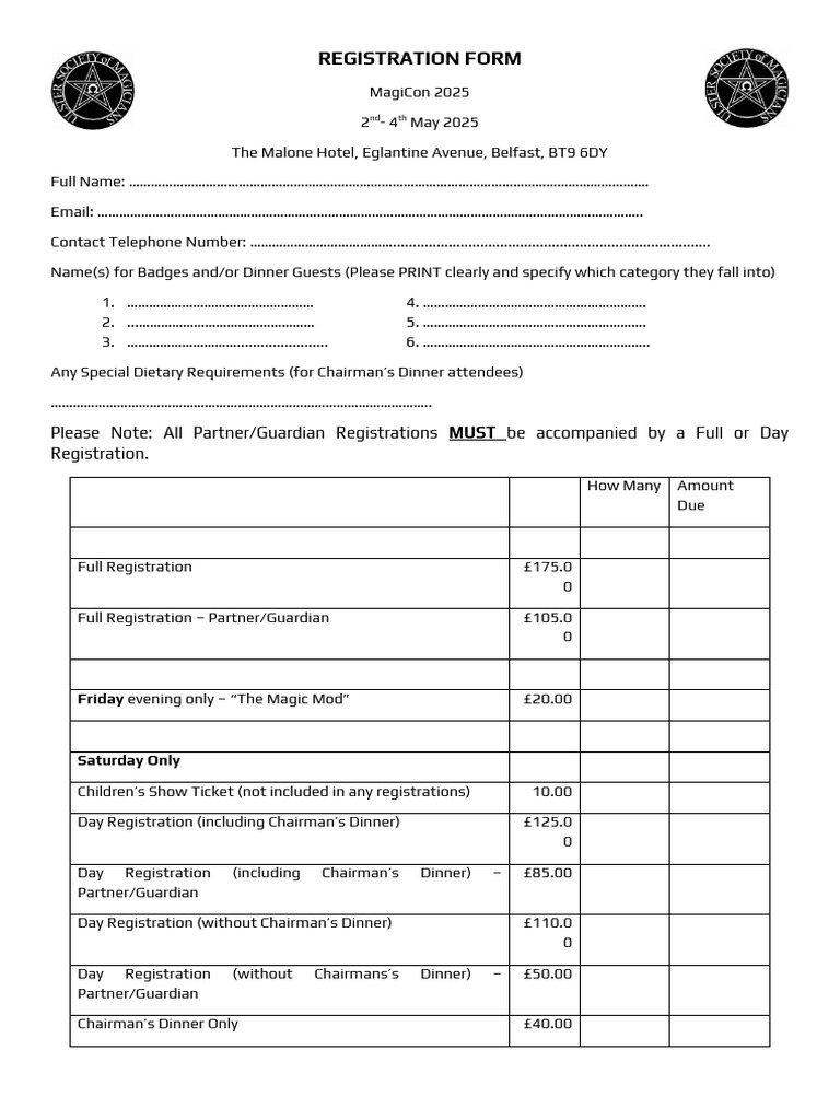 MagiCon 2025 Registration Form | PDF | Payments | Services (Economics)