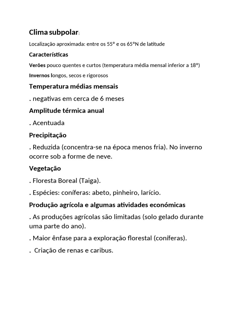 Características do Clima Subpolar | PDF