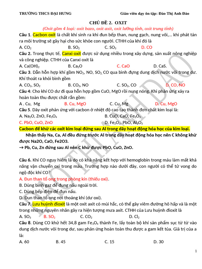 Chủ đề 2, Oxit | PDF
