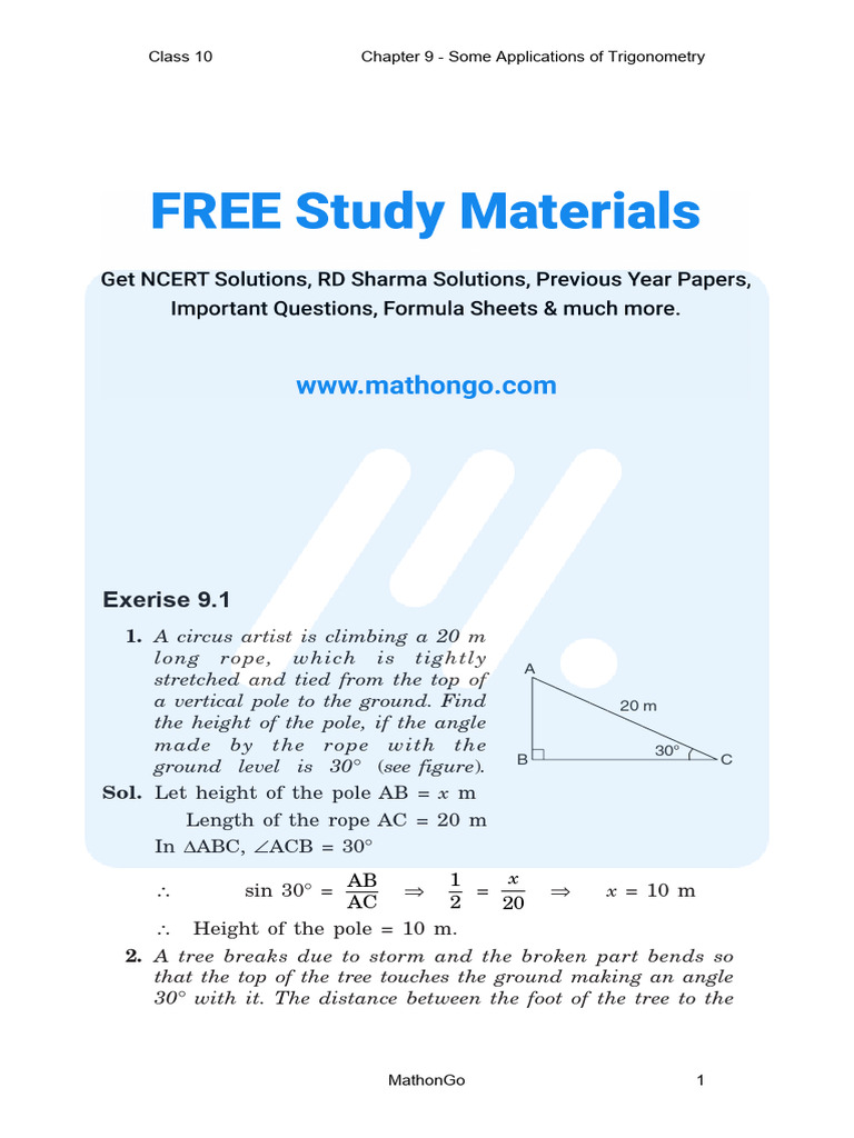 NCERT Solutions Class 10 Maths Chapter 9 Some Applications of ...