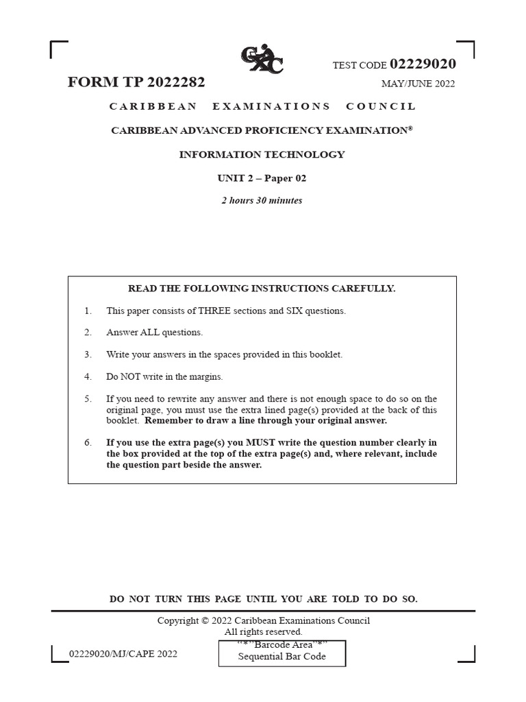 CAPE Information Technology U2 P2 2022 MJ | PDF | Barcode | Relational Model