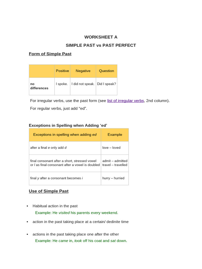Simple Past vs Past Perfect Guide | PDF | English Language | Grammar