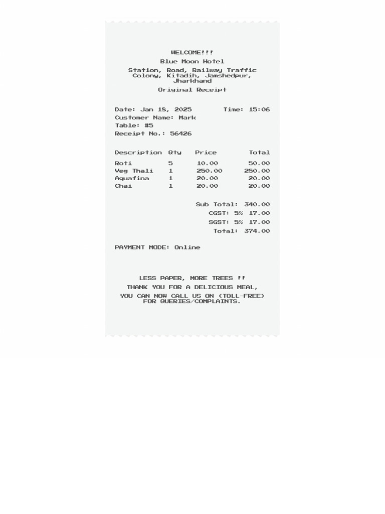 Restaurant Bill (Freeforonline - Com) | PDF