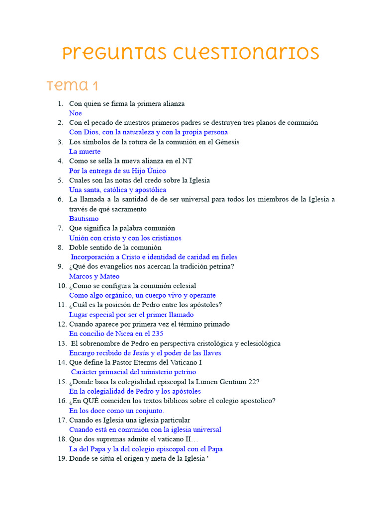 Preguntas Cuestionarios | PDF | María, madre de Jesús | Sacramentos