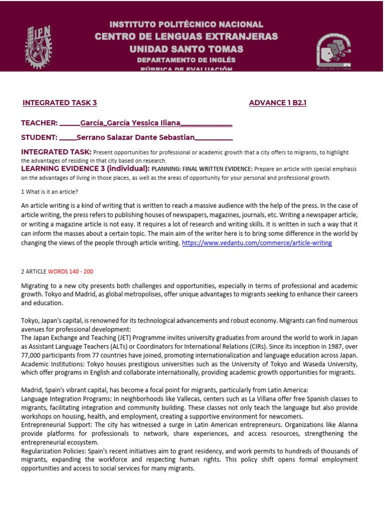 Adv1 Integrated Task 3 | PDF | Learning