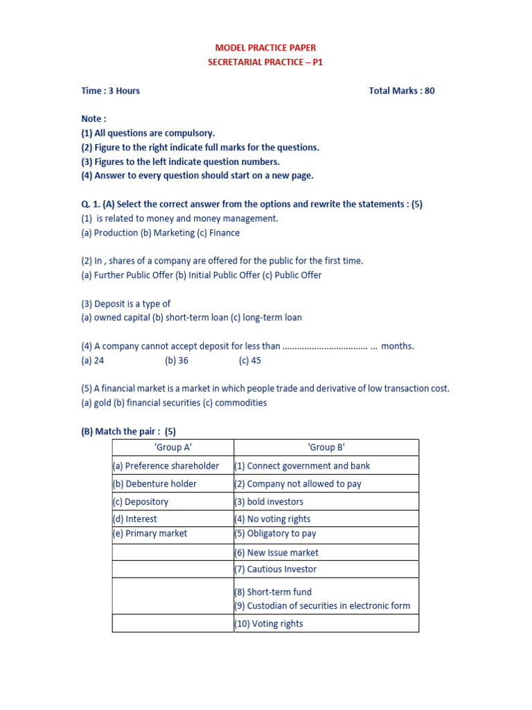 SECRETARIAL PRACTICE - Paper 1 | PDF | Securities (Finance) | Dividend