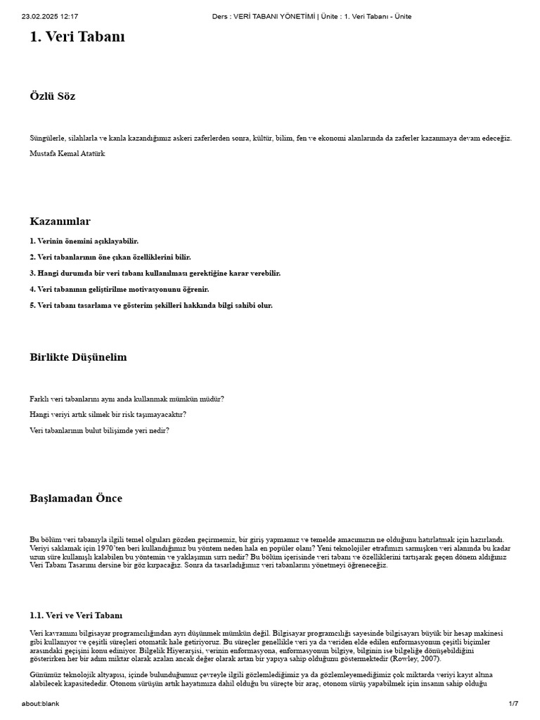 Kami Export - Ders - VERİ TABANI YÖNETİMİ - Ünite - 1. Veri Tabanı - Ünite | PDF