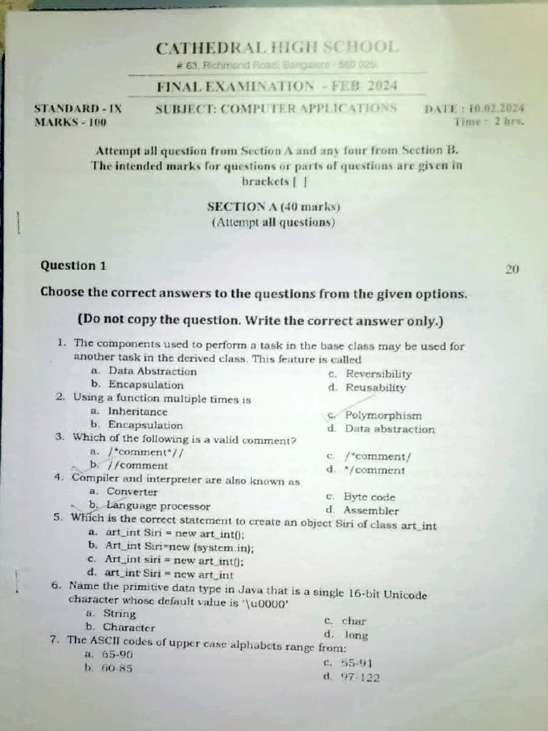 Class 9 Computer Applications Exam 2024 | PDF | Control Flow | Boolean ...