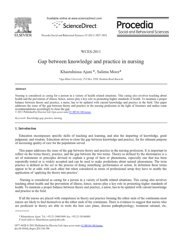 Gap Between Knowledge and Practice in Nursing | PDF | Nursing | Knowledge