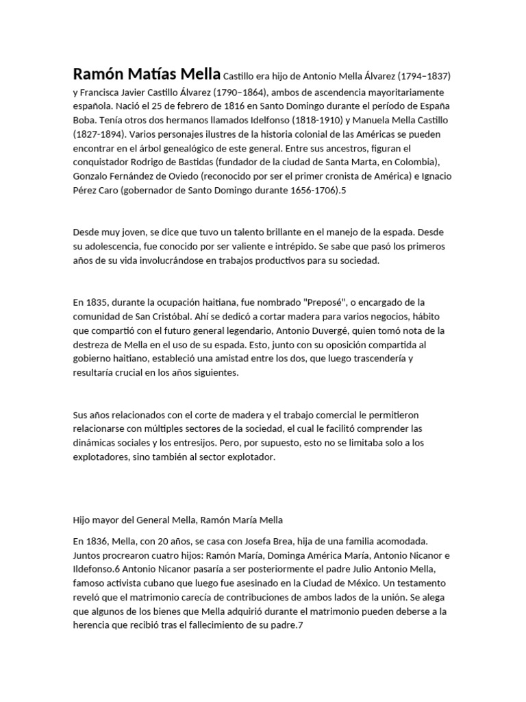 Ramón Matías Mella Castillo Era Hijo de Antonio Mella Álvarez | PDF