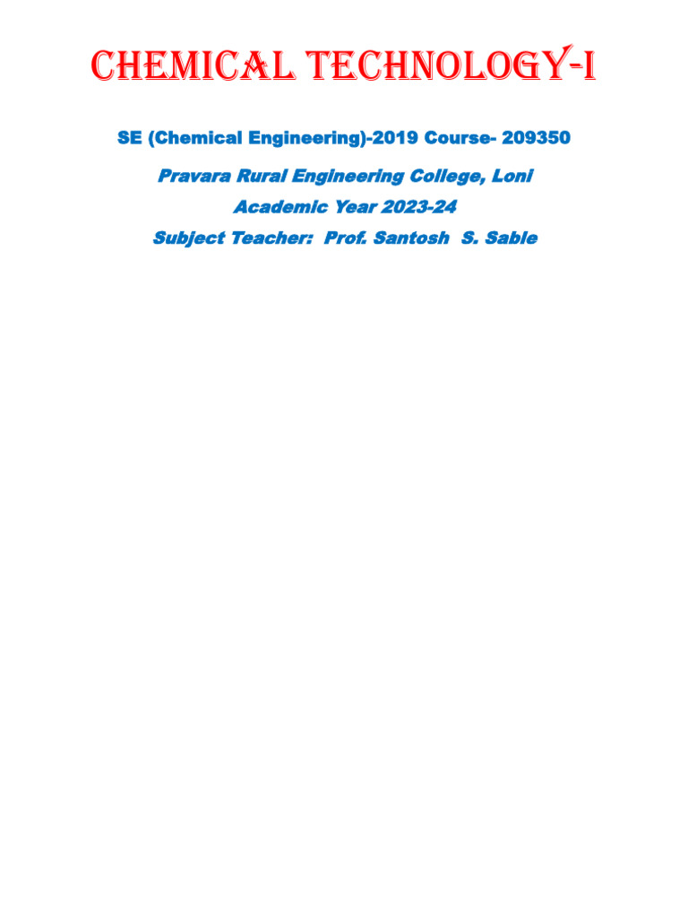 Chemical Technolgy-I Unit-I | PDF | Sodium Carbonate | Chemical Substances