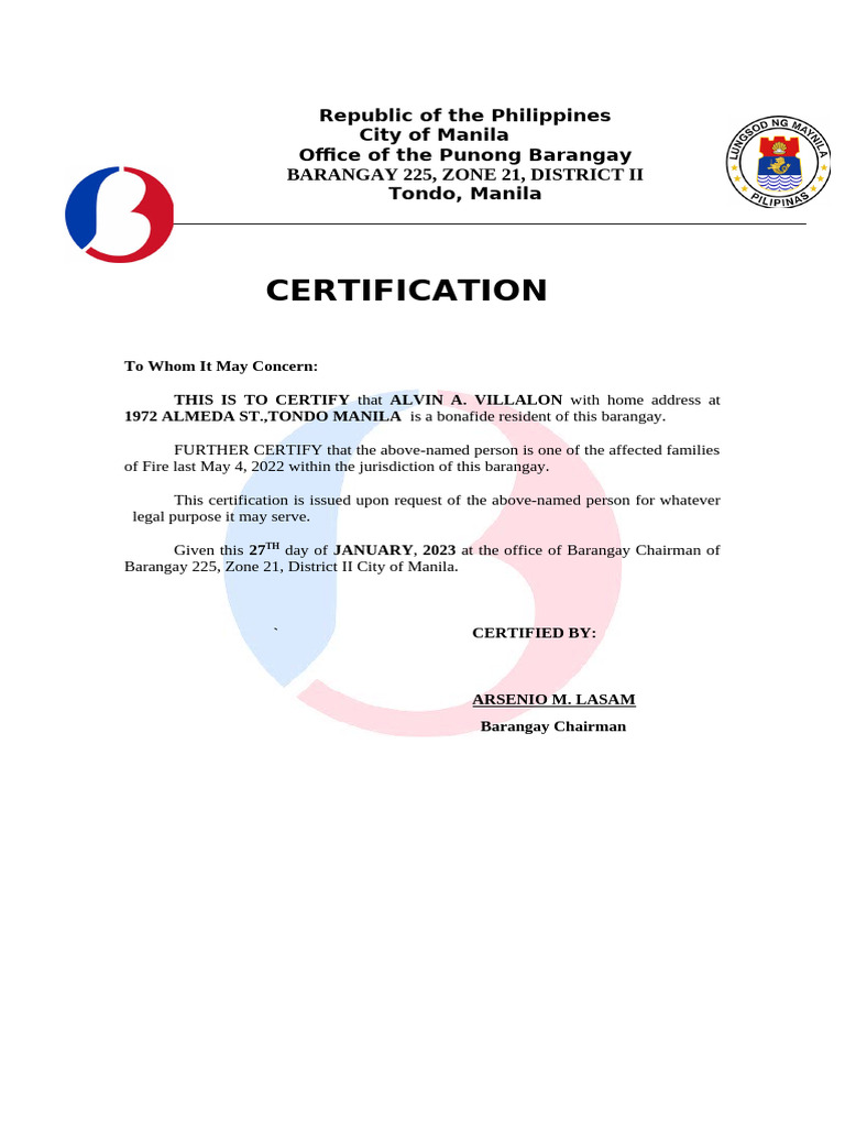 Fire Victim Certificate | PDF