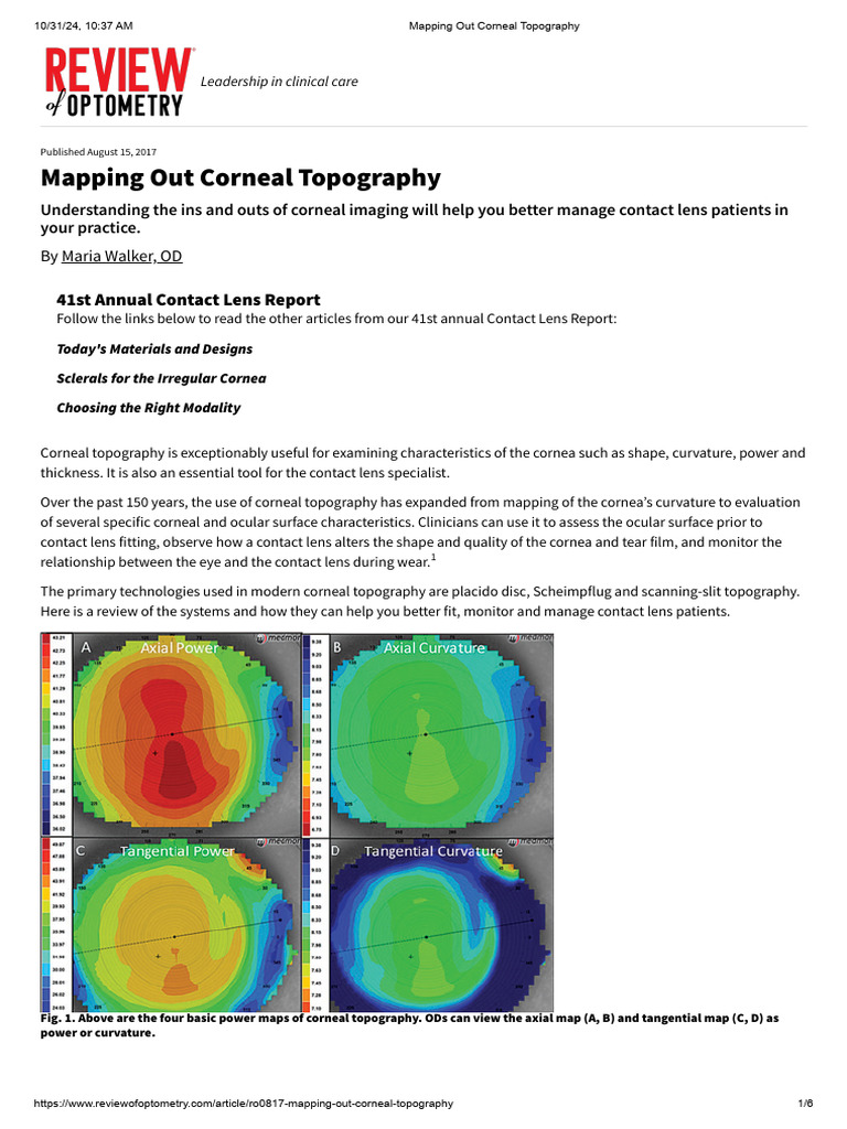 Mapping Out Corneal Topography | PDF | Contact Lens | Cornea
