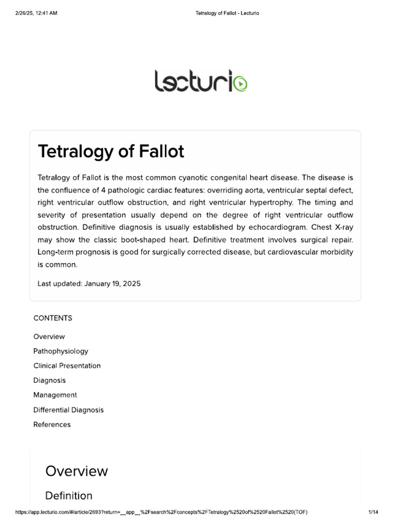 Tetralogy of Fallot Lecturio | PDF