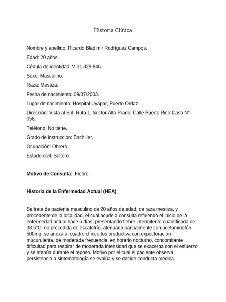 Historia Clínica 1 | PDF | Tos | Bronquitis