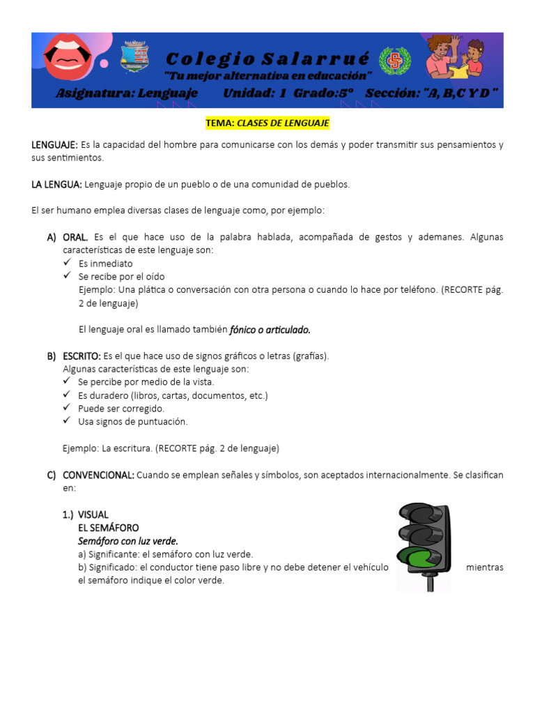 Tema 1 - Lenguaje - Clases de Lenguaje | PDF | Semáforo | Comunicación