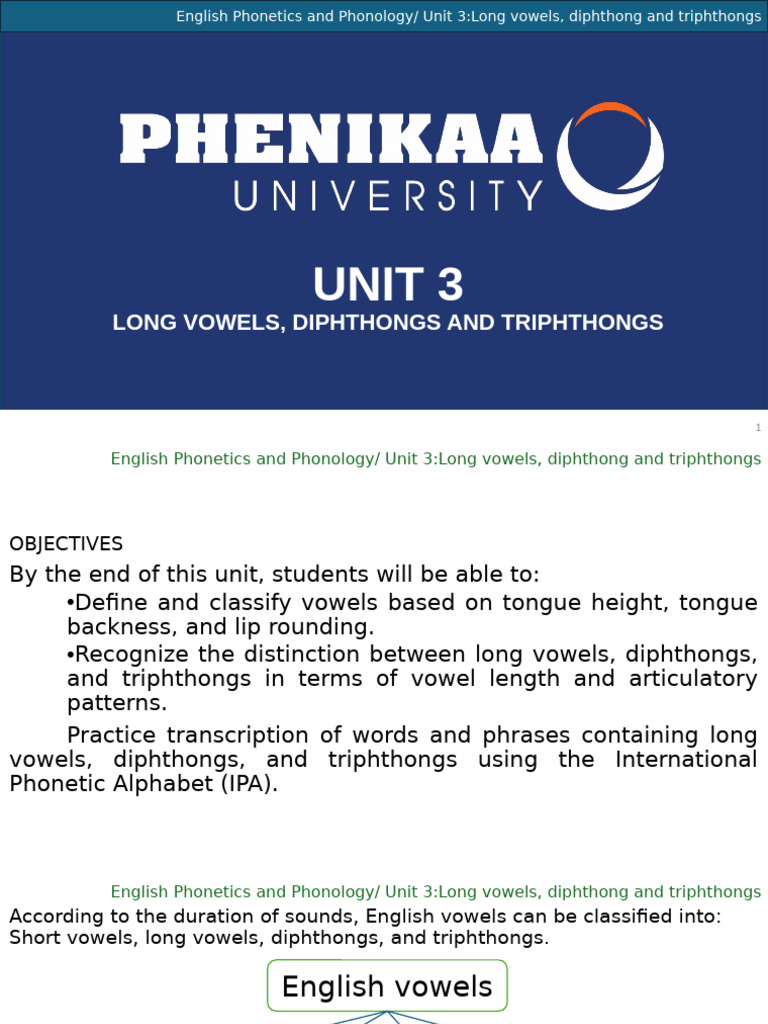 English Phonetics and Phonology Unit3 | PDF | Vowel | Phonetics