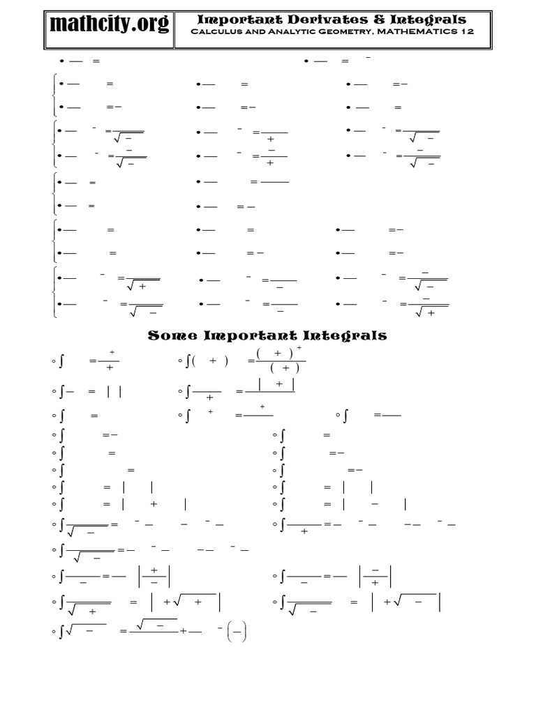 Essential Derivatives and Integrals Guide | PDF | Business