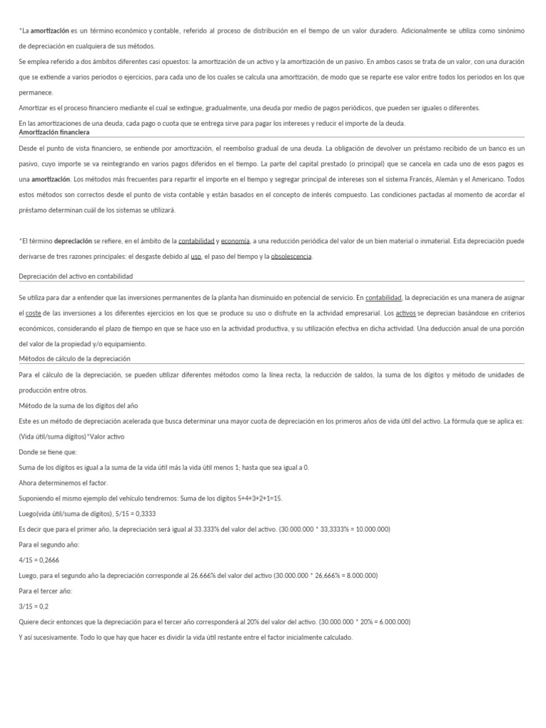 Amortizacion, Depreciacion, Devengar | PDF | Depreciación | Negocios ...