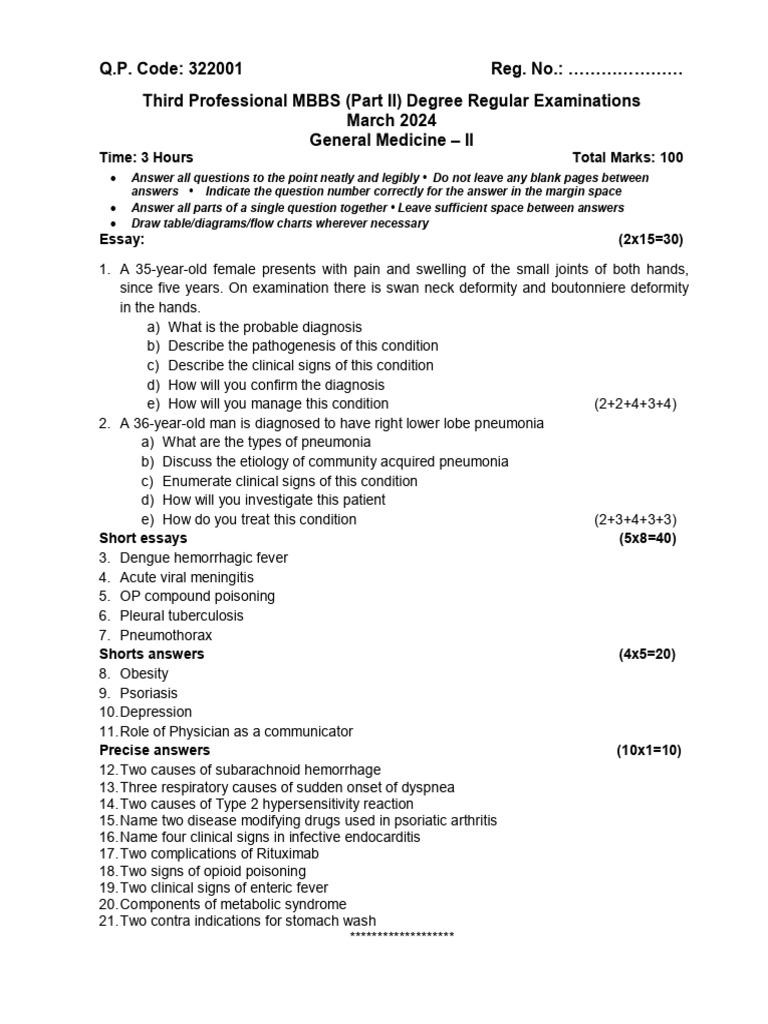 Kuhs Question Paper Final Year | PDF | Pneumonia | Psoriasis