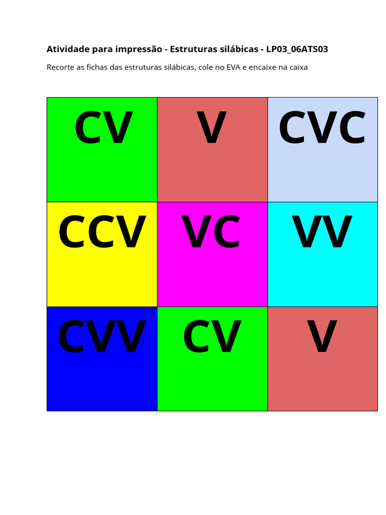 Atividade para Impressao Estruturas Silabicas Lp03 06ats03 | PDF