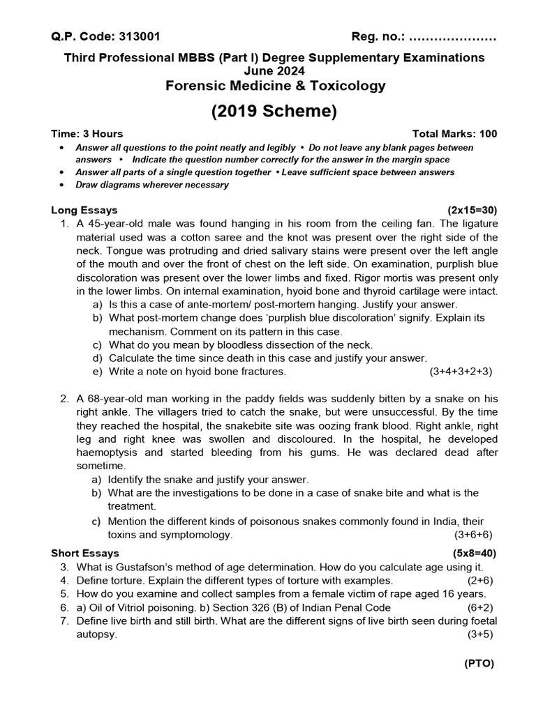 Mbbs Question Paper Final Year | PDF | Autopsy