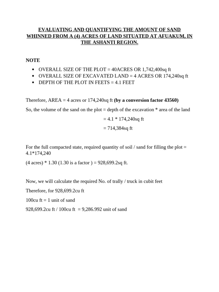 Sand Volume Calculation for 4 Acres | PDF