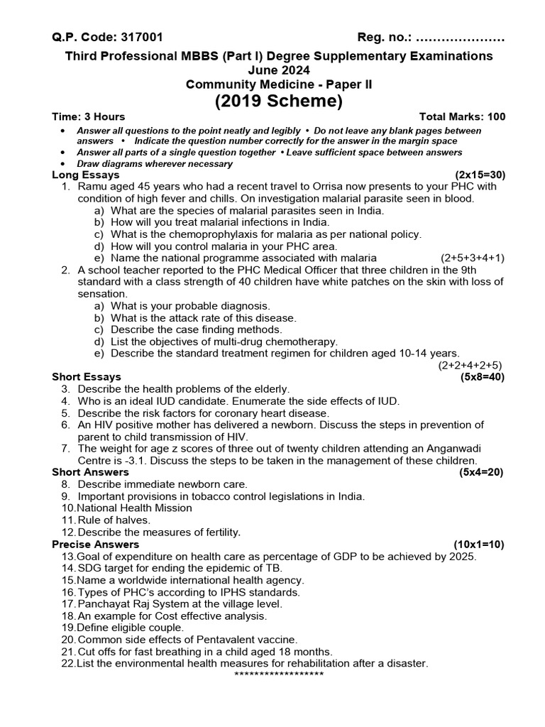 Kuhs Mbbs Question Paper .. | PDF | Malaria | Human Diseases And Disorders