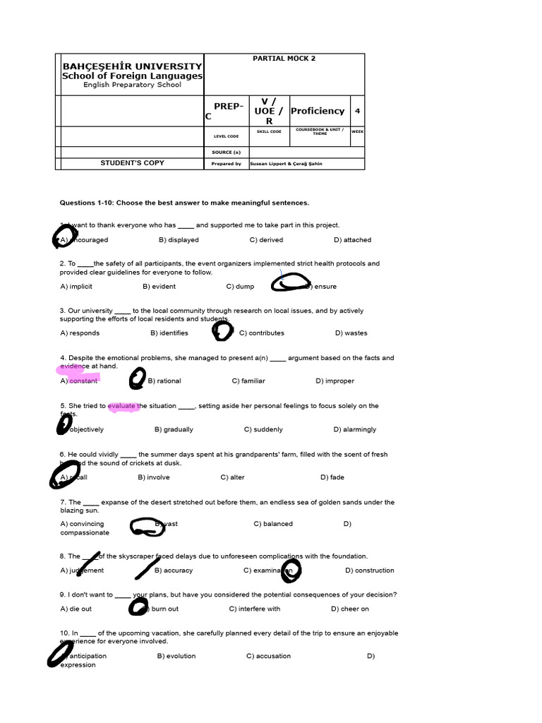 Mod 5 Prep-C Partial Mock Prof 2 SC Kopyası | PDF | Cognition