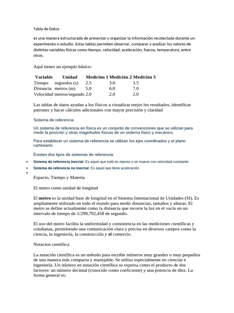 Tabla de Datos y Sistemas de Medición | PDF | Sistema coordinado | Medición