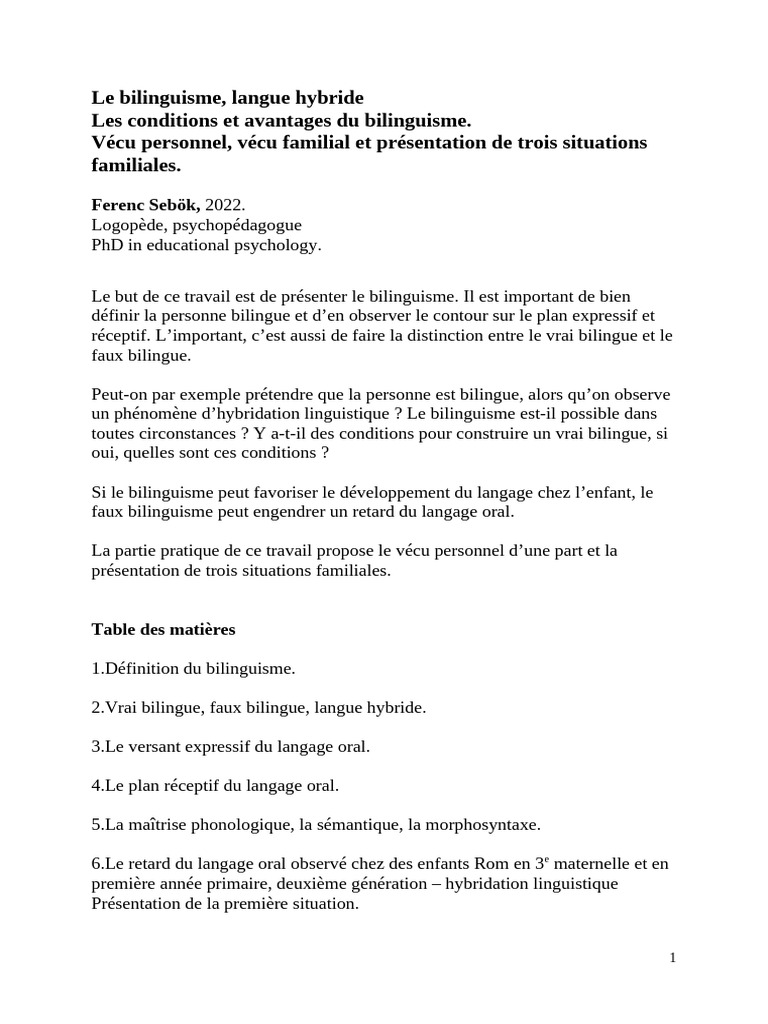 Bilinguisme et Langue Hybride | PDF | Multilinguisme | Apprentissage