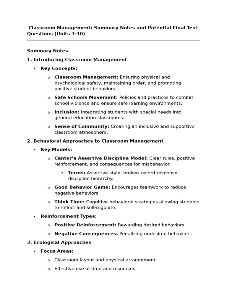Classroom Management Overview and Test Prep | PDF | Classroom ...
