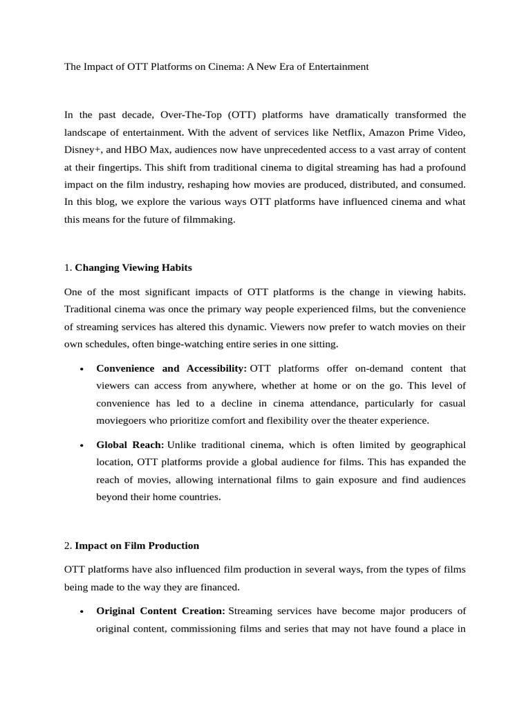 The Impact of OTT Platforms On Cinema | PDF | Movie Theater | Video On ...