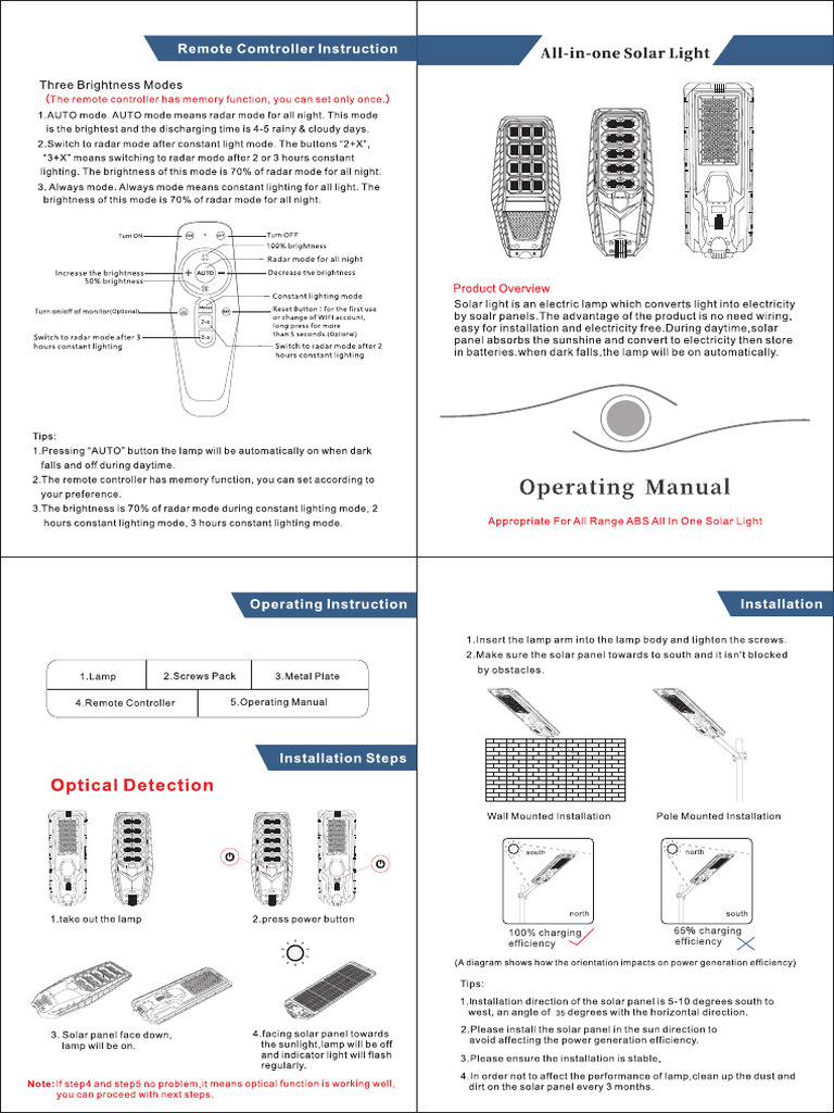 800W 1200W Starship Solar Street Light User Manual | PDF