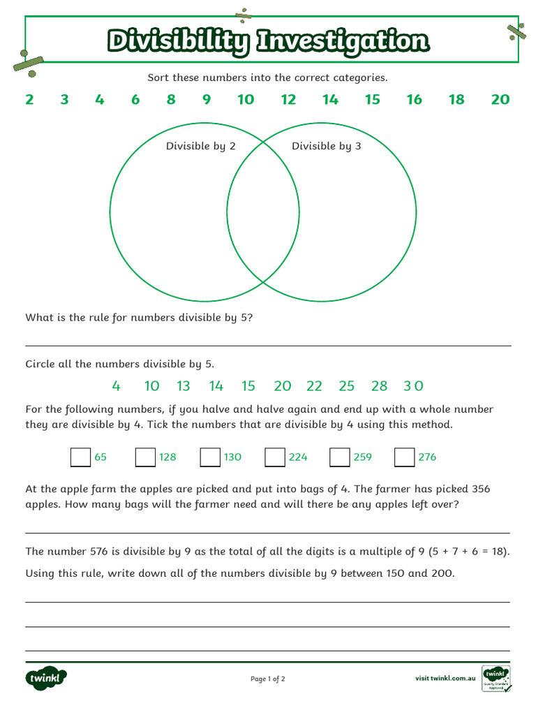 Au N 1690813731 Divisibility Investigation Worksheet - Ver - 1 | PDF