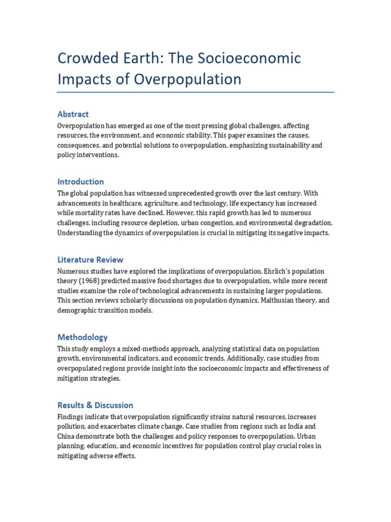 Crowded Earth The Socioeconomic Impacts of Overpopulation | PDF