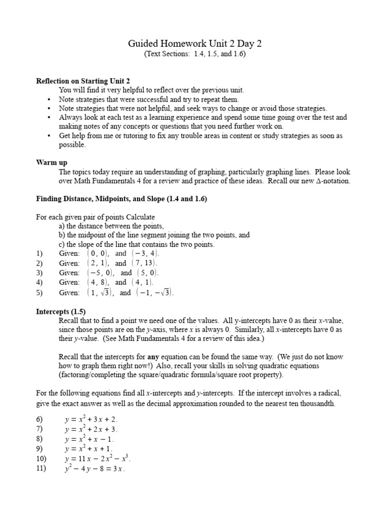 PreCalc Homework Unit 2 Day 2 | PDF | Equations | Quadratic Equation