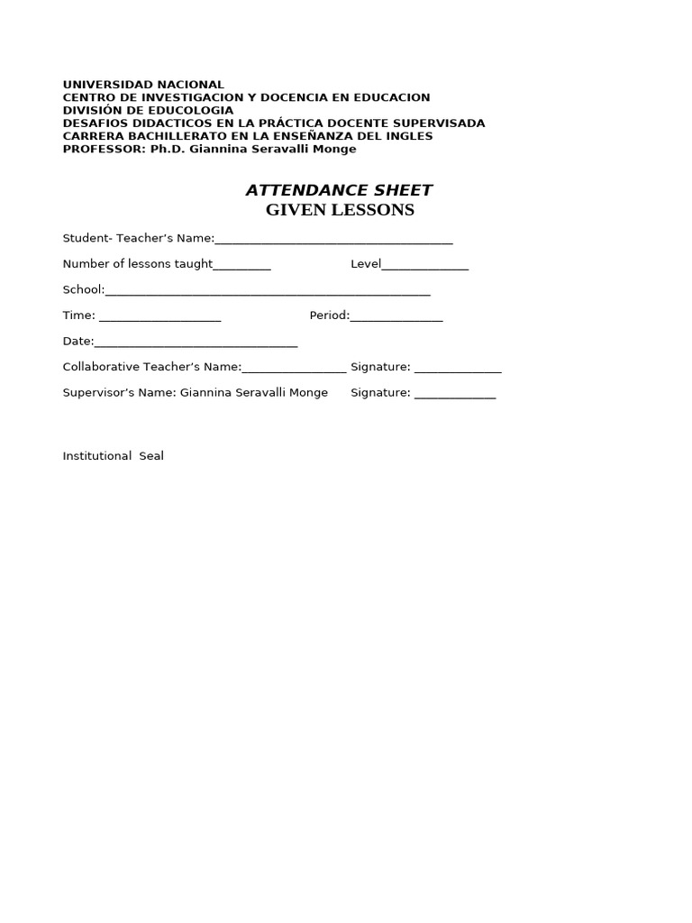 Observation Instruments Attendance Sheets | PDF | Teachers | Learning