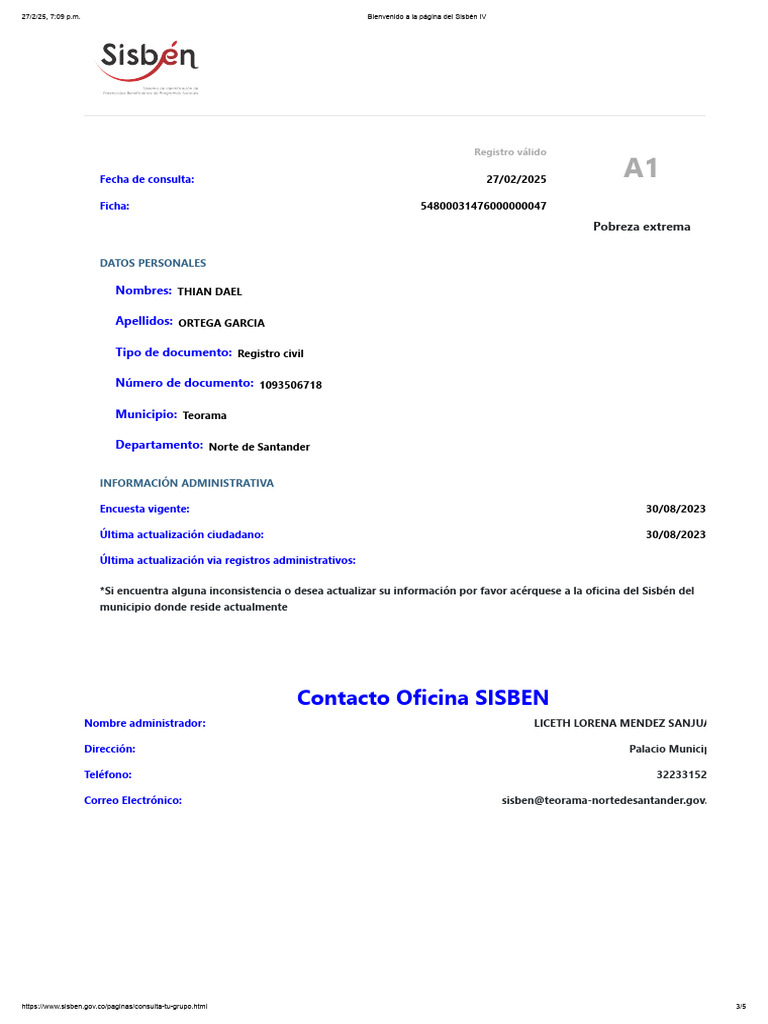 THAIN Bienvenido a la página del Sisbén IV | PDF