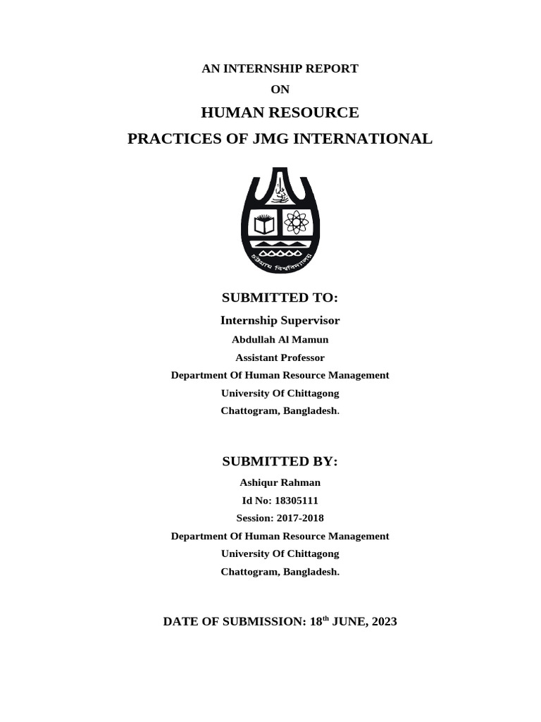 INTERNSHIP REPORT Cover Page | PDF