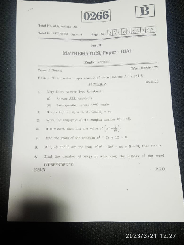 Maths 2a Paper 23 | PDF