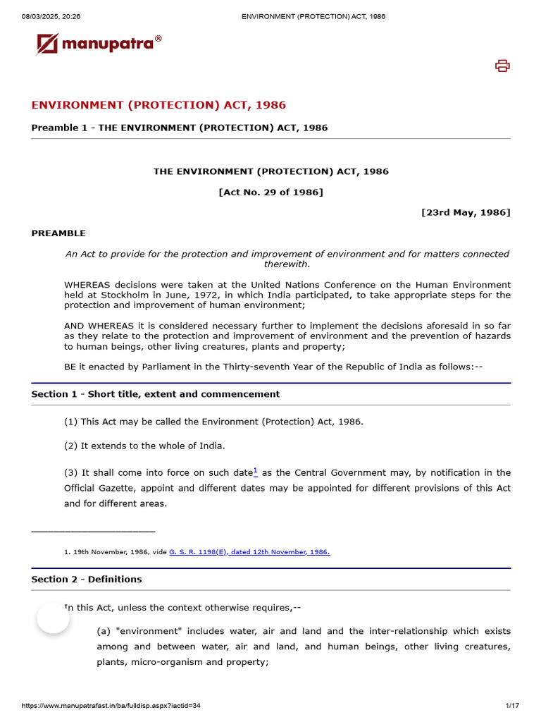 Environment Protection Act, 1986 | PDF | Search Warrant | Pollutant