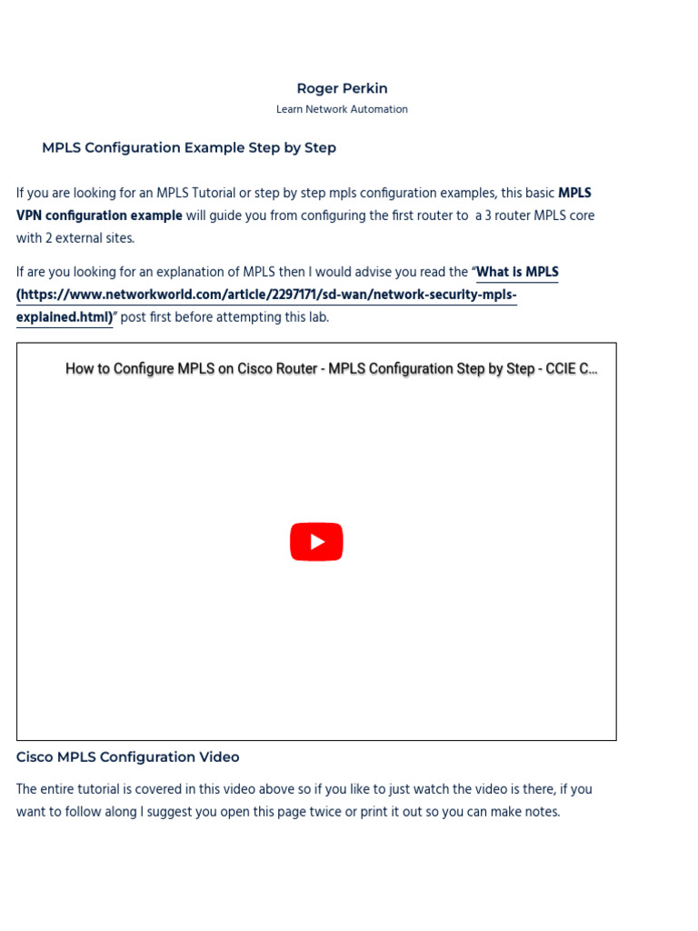 Mpls Configuration Tutorial Cisco Step By Step Pdf Networking Multiprotocol Label Switching