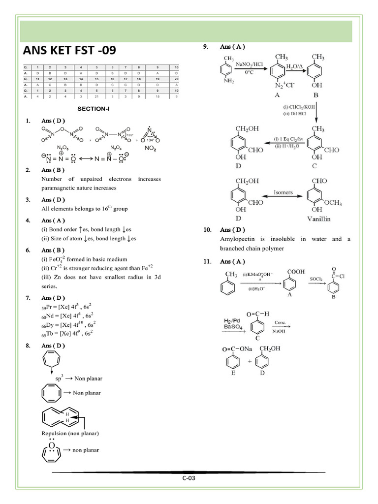 FST-09 Ans Key | PDF