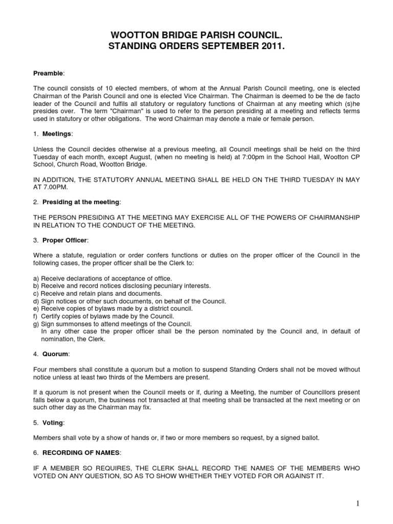 Final Version of Standing Order Sept 11 | PDF | Chairman | Quorum