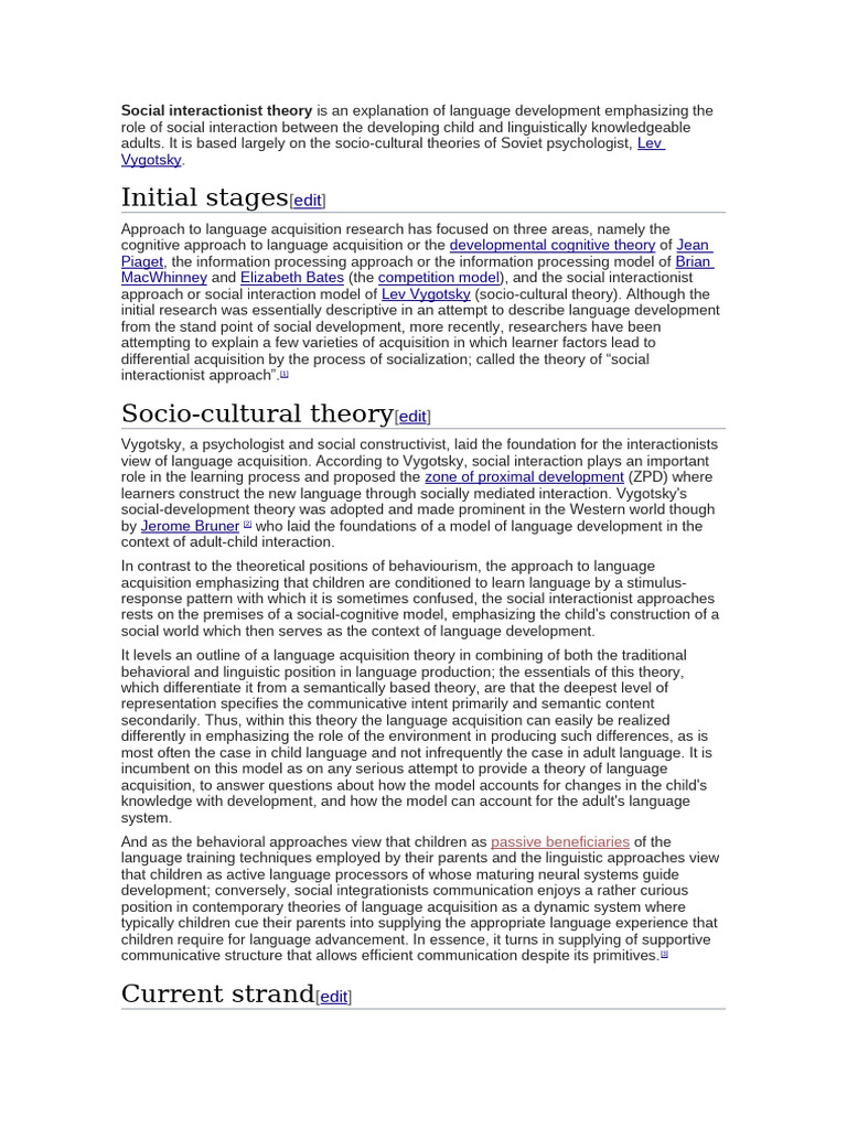 Social Interactionist Theory | PDF | Language Acquisition | Cognition
