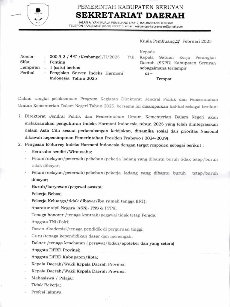 Surat Survey Indeks Harmoni | PDF