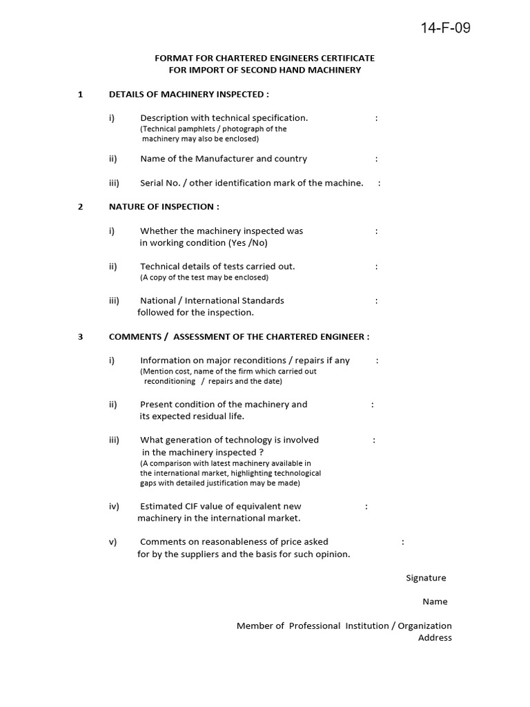 CE Certificate Format for Machinery | PDF
